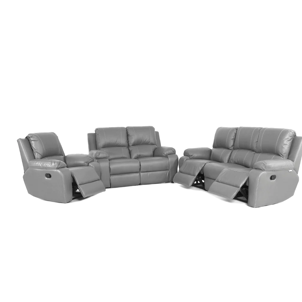 Lyla Embossed Grey 6 Division 3 Action Leather Look Lounge Suite
