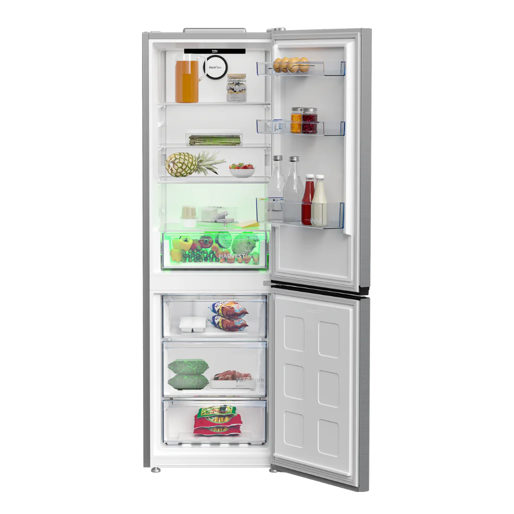 Beko 316L Brushed Silver Frost Free Combi Fridge/Freezer open
