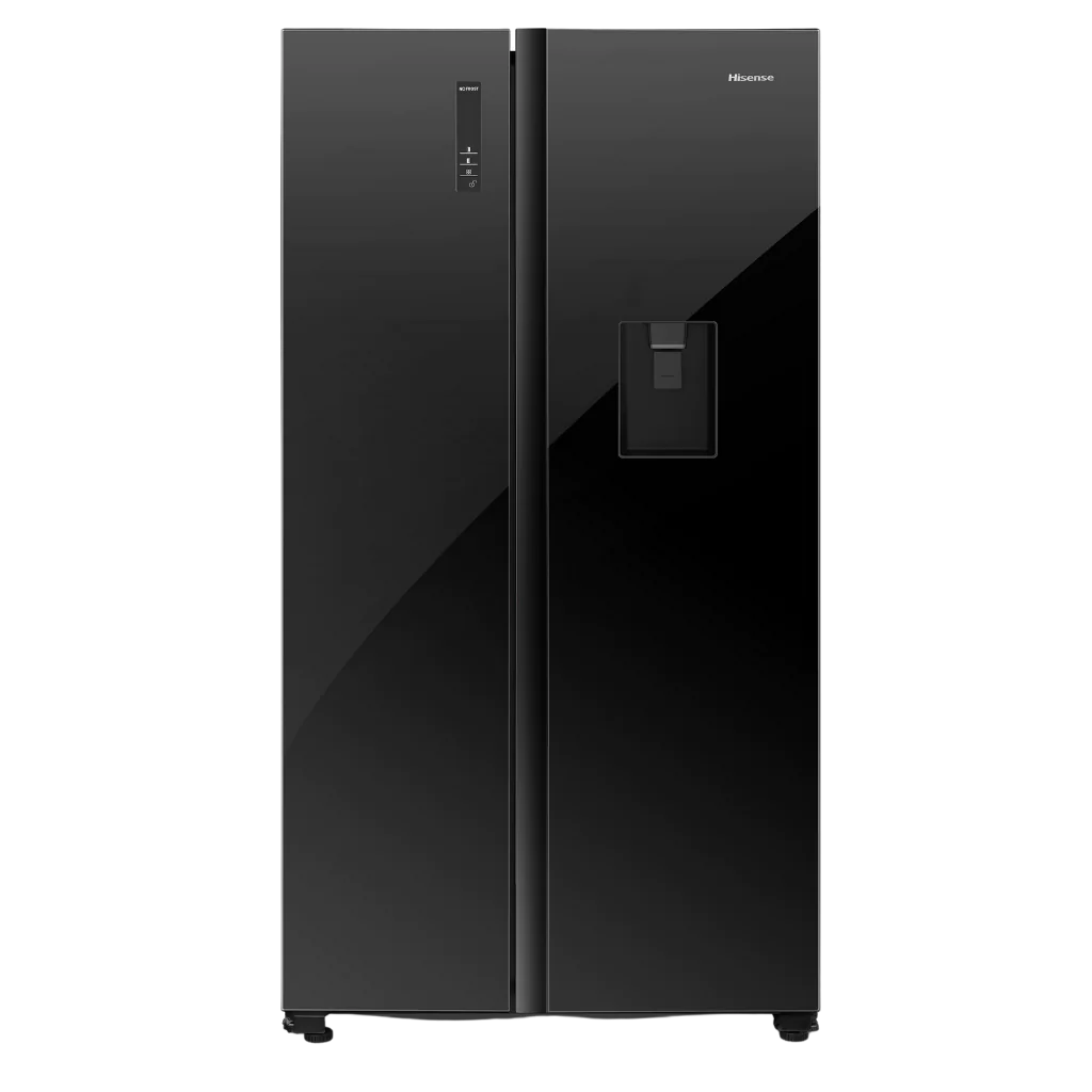 Hisense 514L Black Glass Side by Side Fridge/Freezer with Water Dispenser