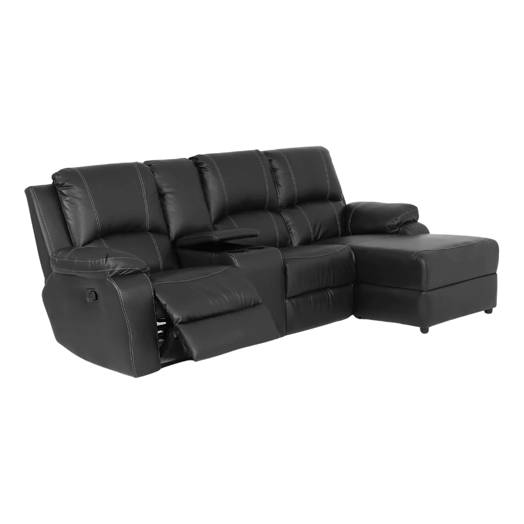 Lyla Embossed Black 3 Div 1 Action Leather Look Couch with Console and ...