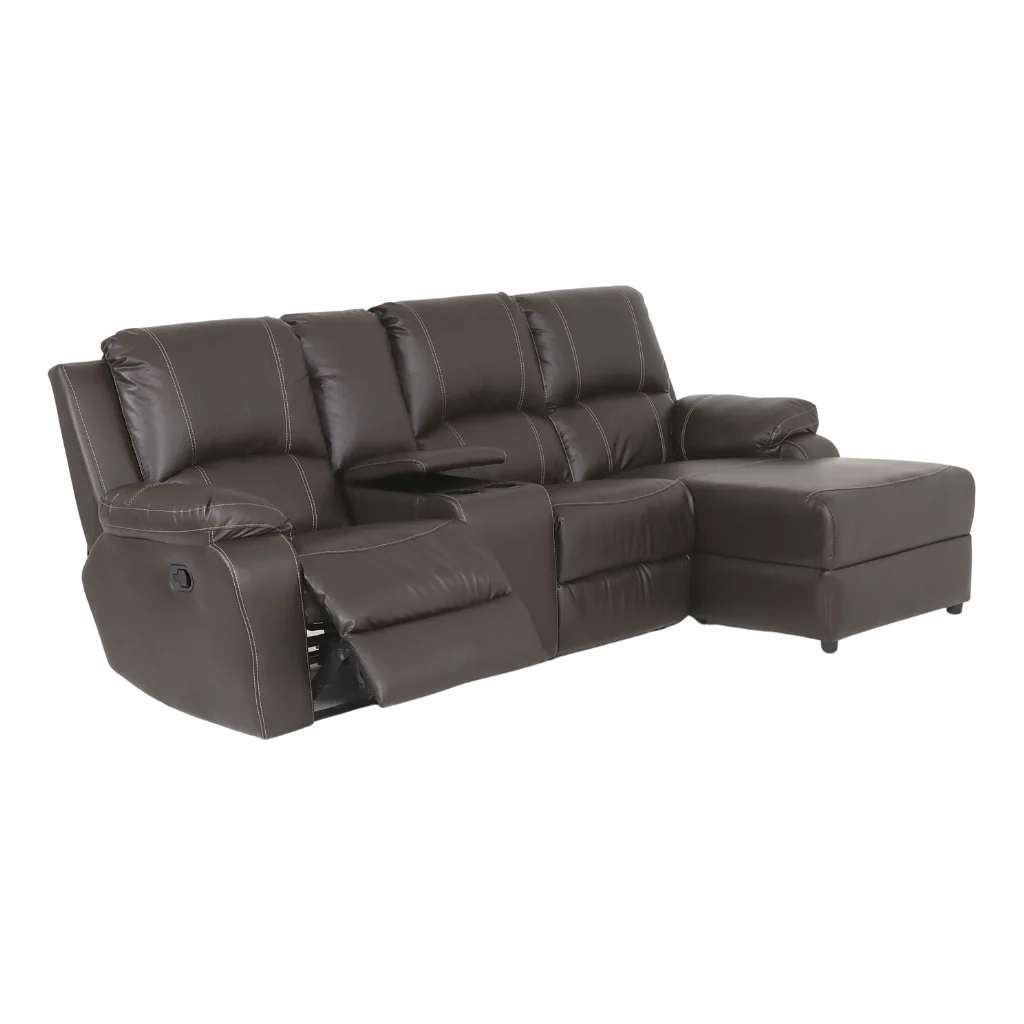 Lyla Embossed Brown 3 Div 1 Action Leather Look Couch with Console and ...