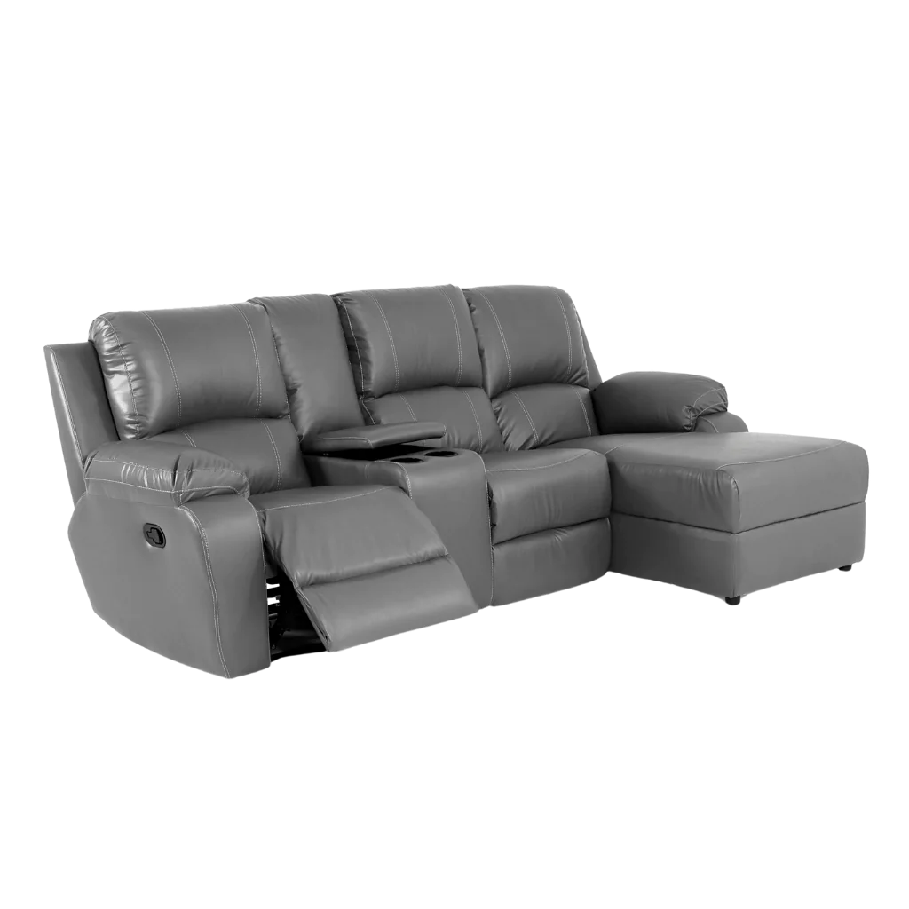 Lyla Embossed Grey 3 Div 1 Action Leather Look Couch with Console and ...