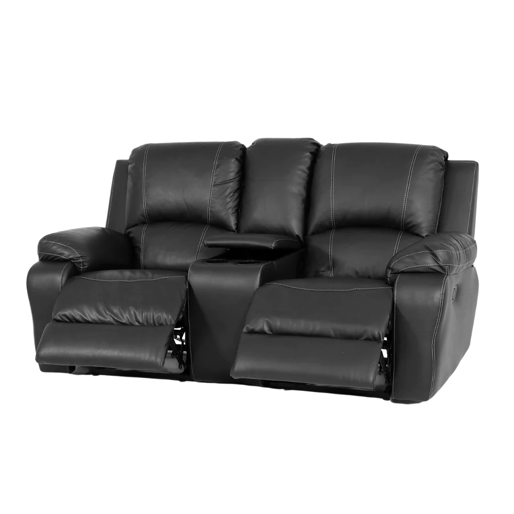 Lyla Embossed Black 2 Div 2 Action Leather Look Couch with Console